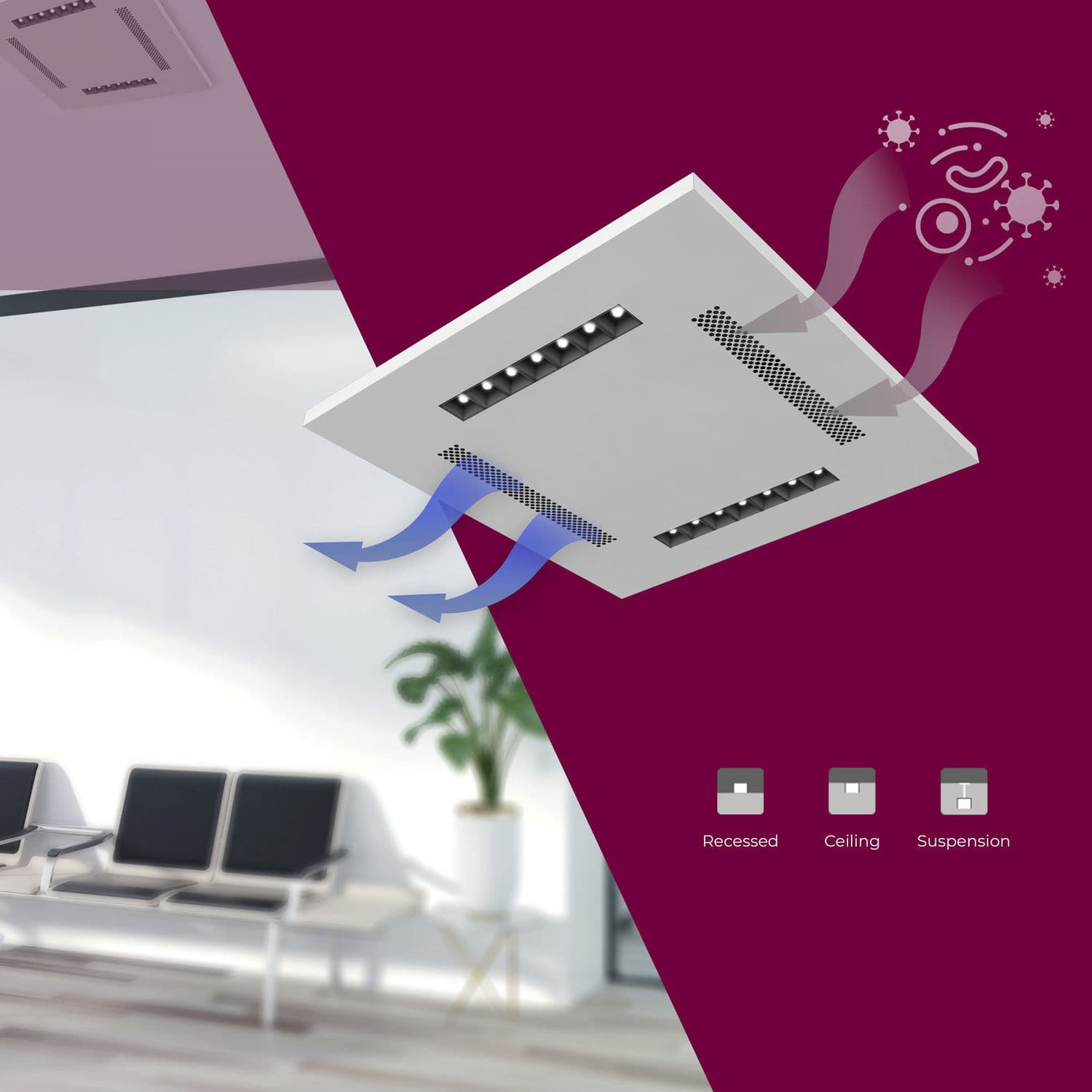 Disinfection lamp - PLAY UV - ECLAIRE SRL - medical / UVC / ceiling-mounted