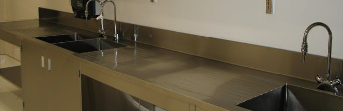 2-station sink - Mott Manufacturing - stainless steel / countertop