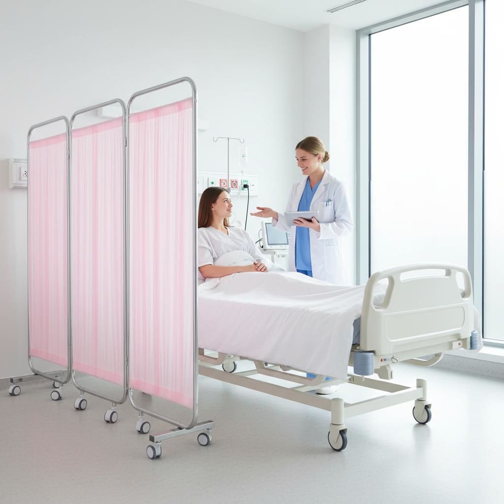 Folding hospital screen - E12 - Fangge Medical - on casters / 3-panel ...