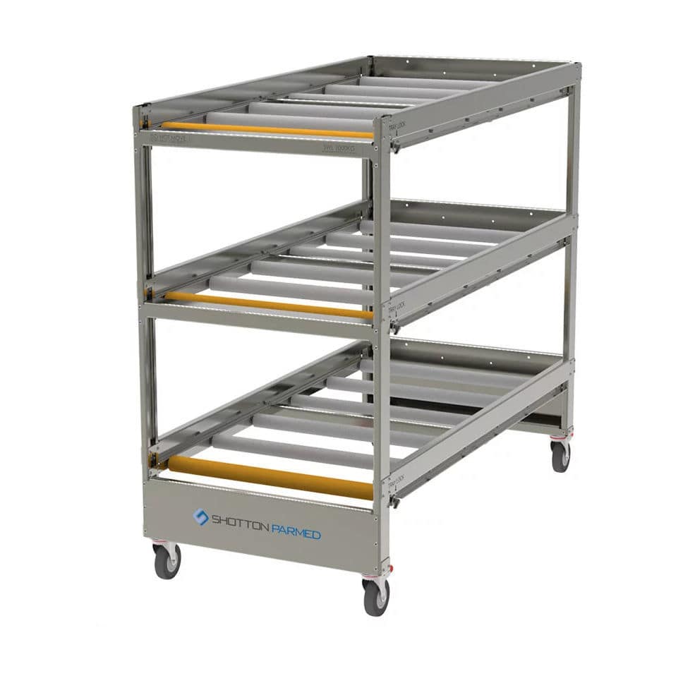 Body tray storage rack - Shotton Parmed - on casters / stainless steel