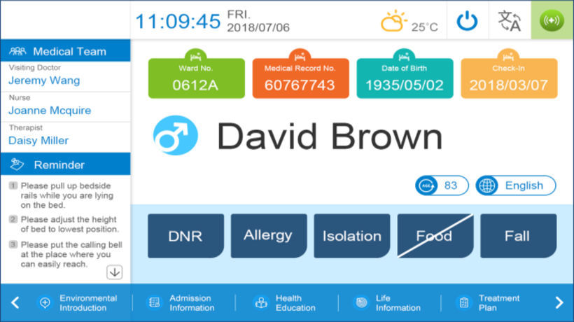 Patient infotainment terminal - HIT-W101HWBA-S1E-C - ADVANTECH
