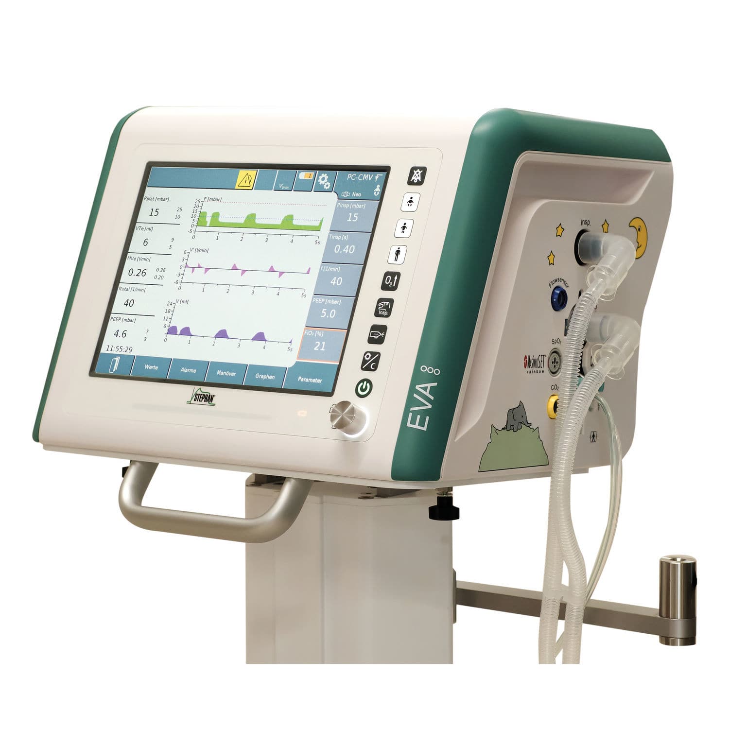 Intensive care ventilator - EVA Neo - Fritz Stephan - on casters / with ...