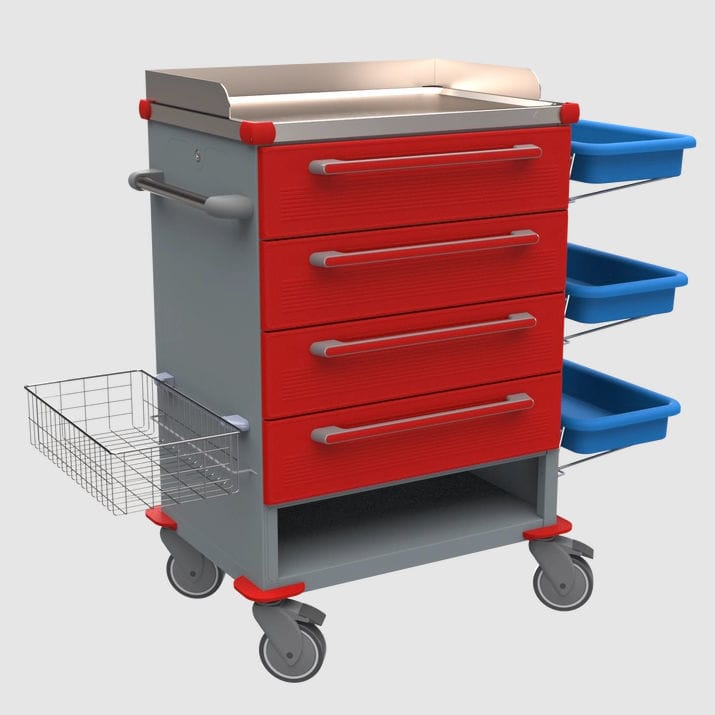 Medical trolley - 51-22-atyp - Klaro - 4-drawer / with basket / mobile