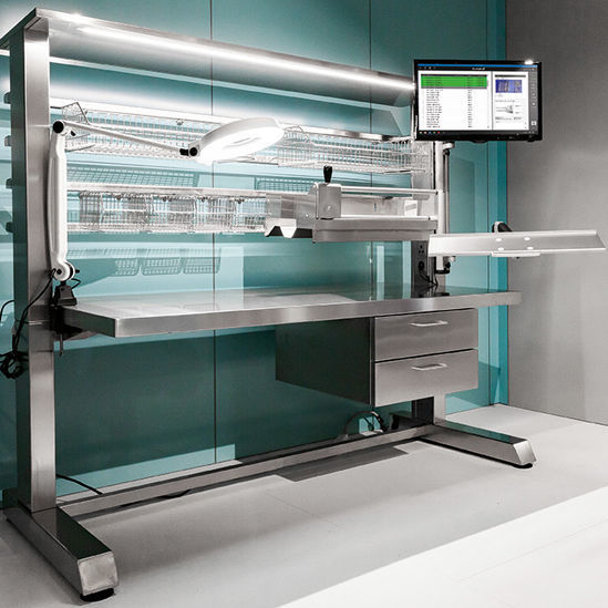 Work table - ERGOTISCH - MMM Group - medical instrument packing / round / height-adjustable