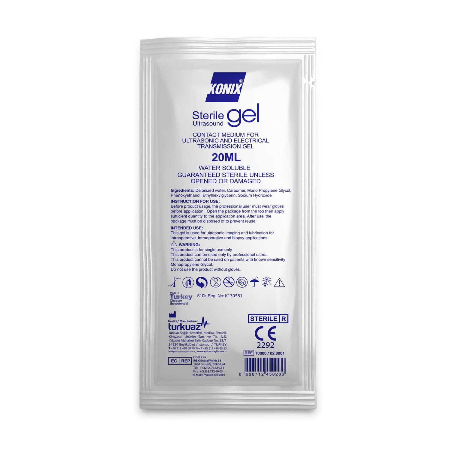 Sterile ultrasound gel - 102.001 - Turkuaz Medikal Kozmetik