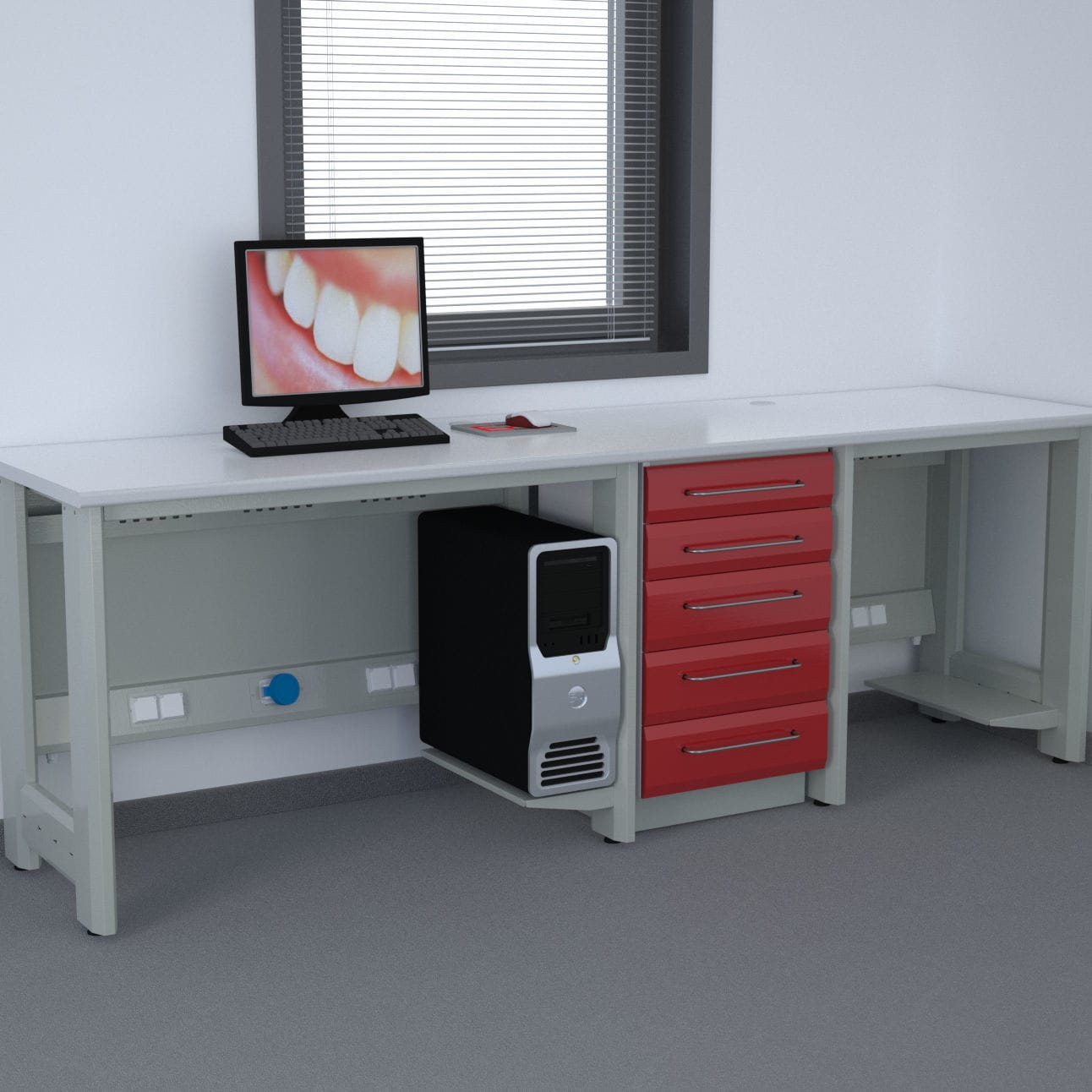 Dental laboratory worktop - T/125+W22+T/80 - ERIO - with drawer / modular