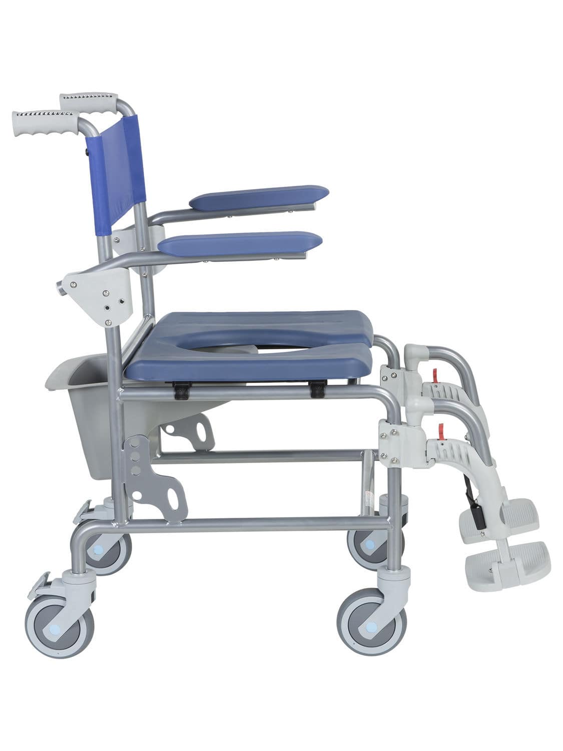 Commode chair with armrests / with bucket / on casters / with footrest ...