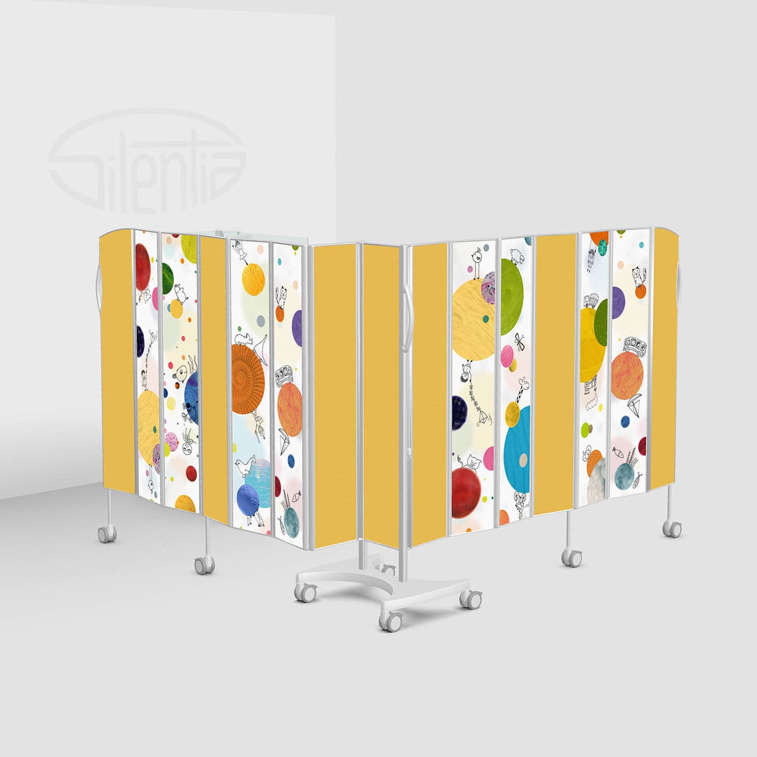 Mobile hospital privacy screen - Double - Silentia - folding / 7-panel