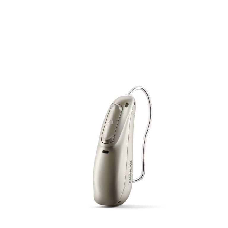 RIC hearing aid - CROS Lumity - Phonak - remote-controlled / beige / black
