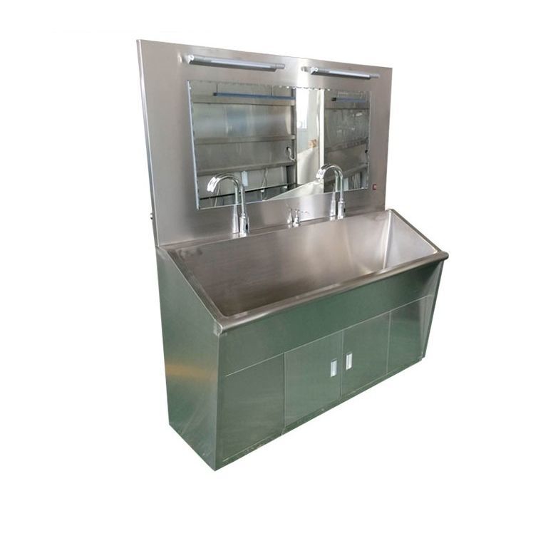 2-bay surgical sink - BSS100 - Rooe Medical - stainless steel / elbow ...