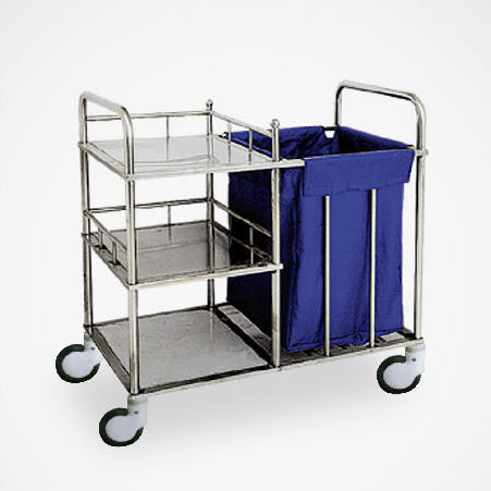 Hospital linen trolley - TBT Medical - storage / cleaning / 3-shelf