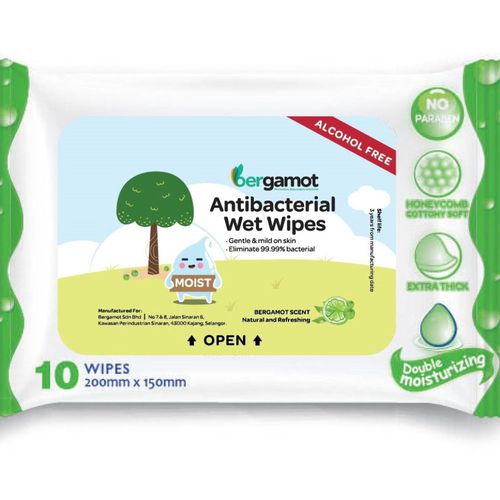 Hand hygiene cleansing wipes - Bergamot - pack of 10