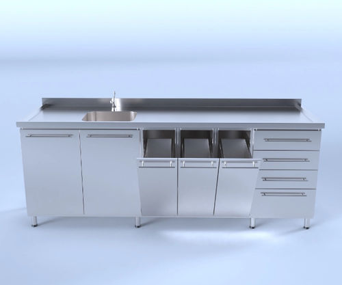 Cast table - SS1 - A4 Dental - rectangular / with sink / stainless steel