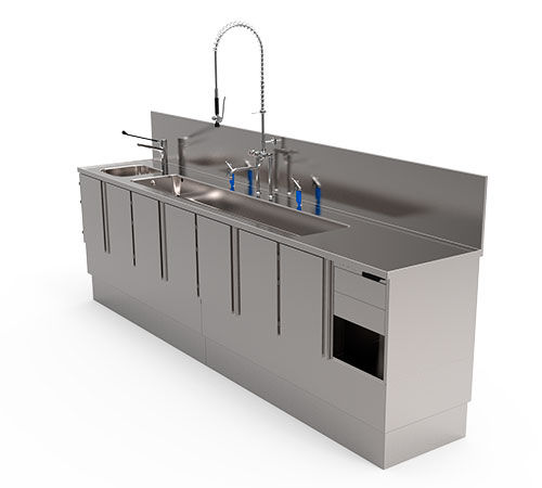 Endoscope pre-cleaning station - Famos - with sink / stainless steel