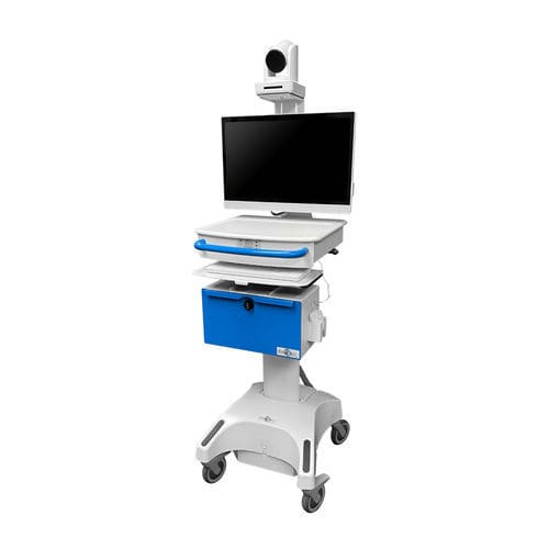 Battery-powered telehealth cart - DCT-TC6 - Lund Industries - with drawer / height-adjustable