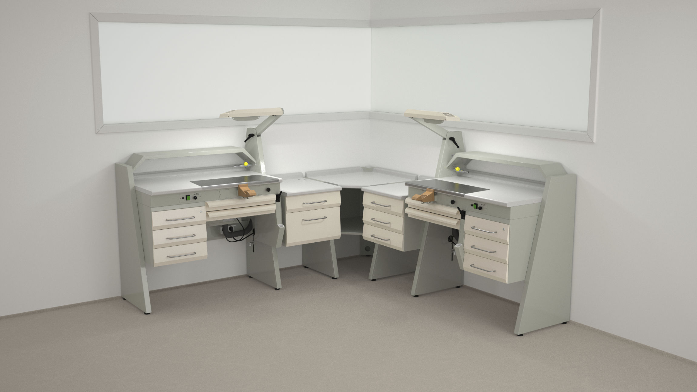 シェルブ付き歯科研究室用ワークステーション - SOLE1/I+SOBF+SOFT+SOANG+SOFT+SOB3+SOLE1 - ERIO ...