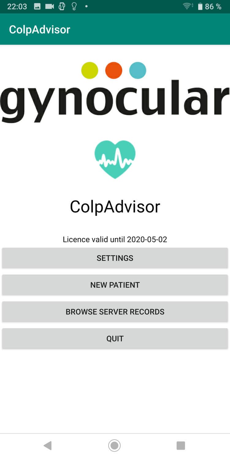 管理用iOS アプリケーション - ColpAdvisor - Gynius Plus - 分析 / 検出用 / 画像取込