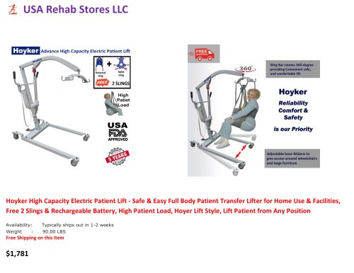 Patient Lift - USA Rehabstore - PDF Catalogs | Technical Documentation