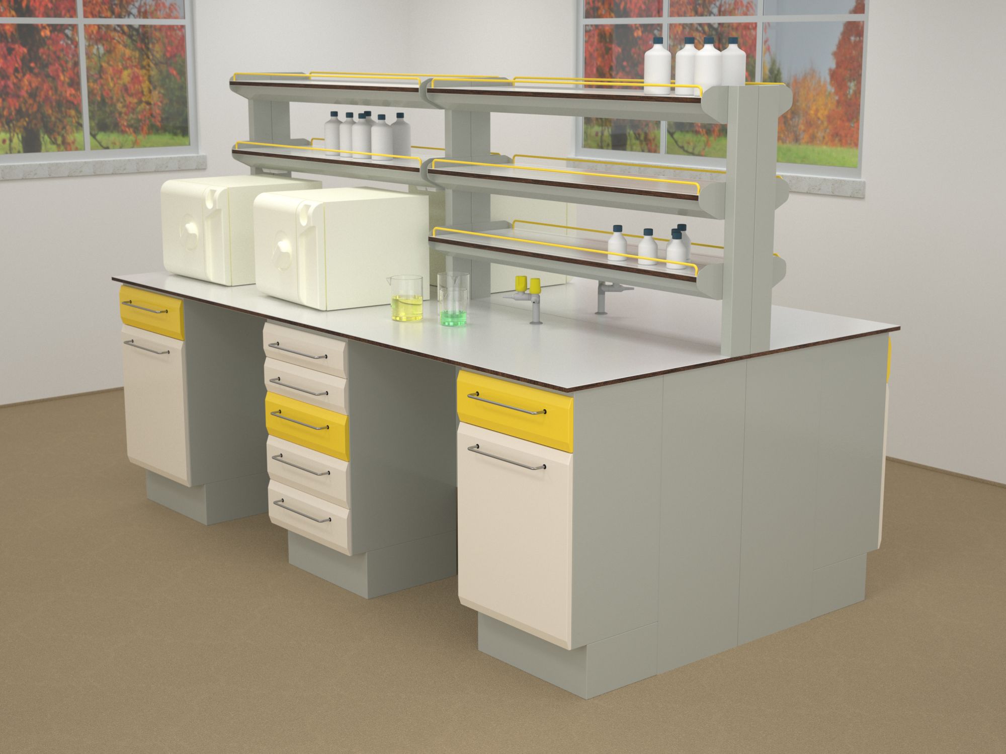 Bancada técnica de laboratório freestanding - ERIO - com prateleiras